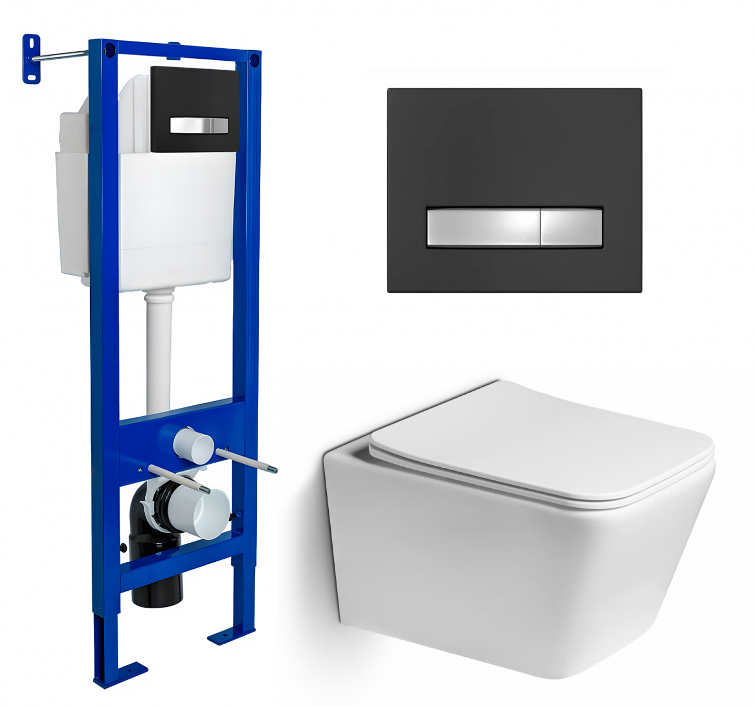 Комплект 3 в 1 инсталляция Berges Atom Line 410 + Унитаз подвесной SantiLine SL-5007 + кнопка черная, хром