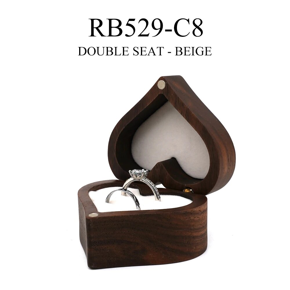 Деревянная шкатулка для колец сердце, RB529-C8, Beige