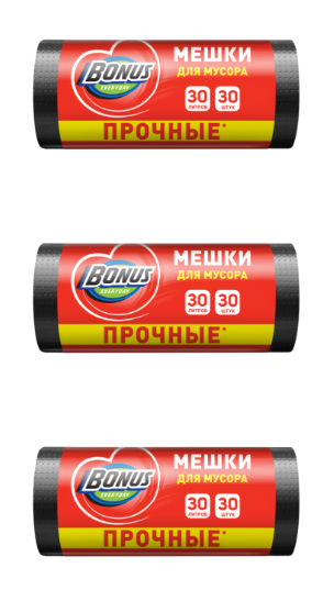 Пакет для мусора Bonus, 45*55, 30 л, 30 шт, 3 уп