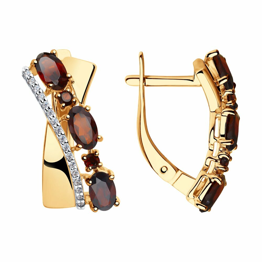 Серьги, красное золото, 585 проба, гранат