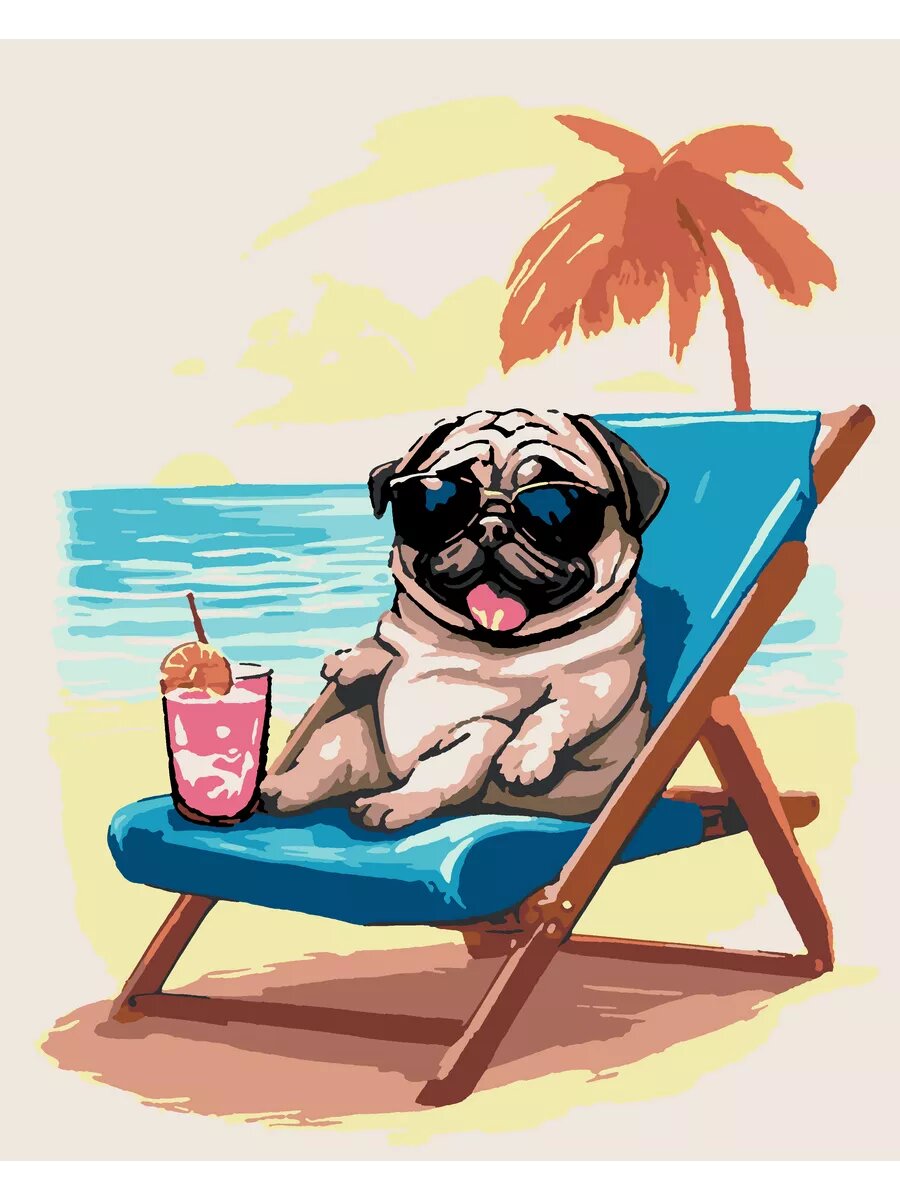 Картина по номерам Мопс на Пляже 40х50 см