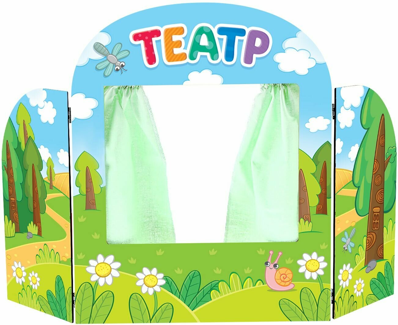 Ширма "Сказочный лес", для настольного кукольного театра, из дерева, с окошком для детских спектаклей, 80 х 50 см.