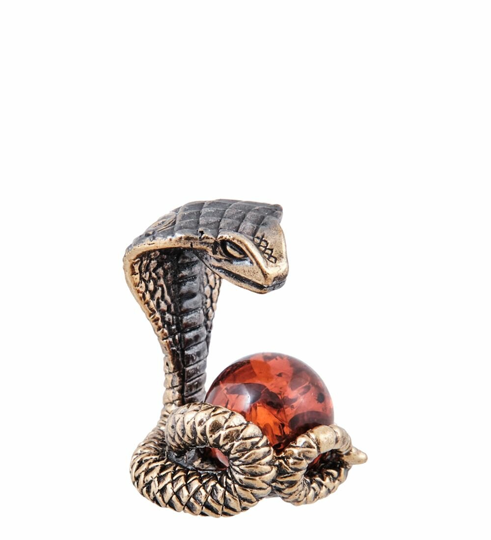 Фигурка 'Змея миниатюра' (латунь, янтарь)