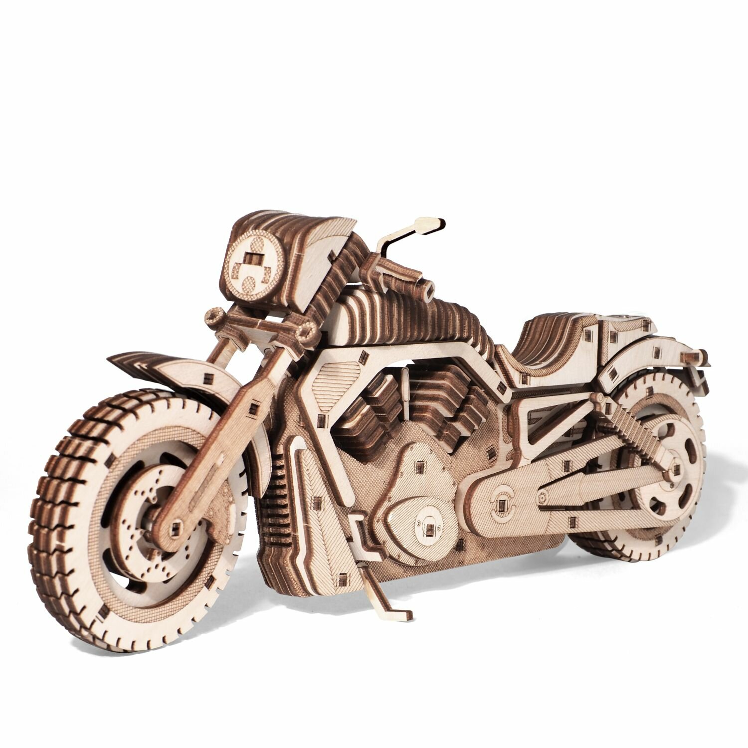 Деревянный 3д конструктор для взрослых, мальчиков DROVO - механическая сборная модель мотоцикла Гроза дорог