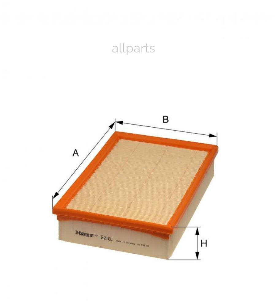 HENGST FILTER E216L Фильтр воздушный SEAT: CORDOBA (6K_) 1.6-2.0i/16V 93-99, IBIZA II (6K_) 1.6-2.0i/16V 93-99, TOLEDO I (1L) 1.6-2.0i/16V 91-99 \ SKODA: FELICIA I/II (6U_) 1.3i/1.6i 94-
