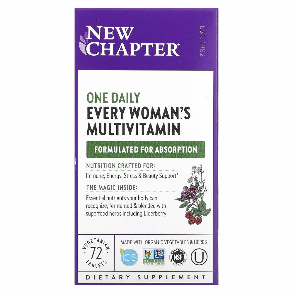 New Chapter, One Daily Every Woman's, мультивитамины, 72 вегетарианские таблетки