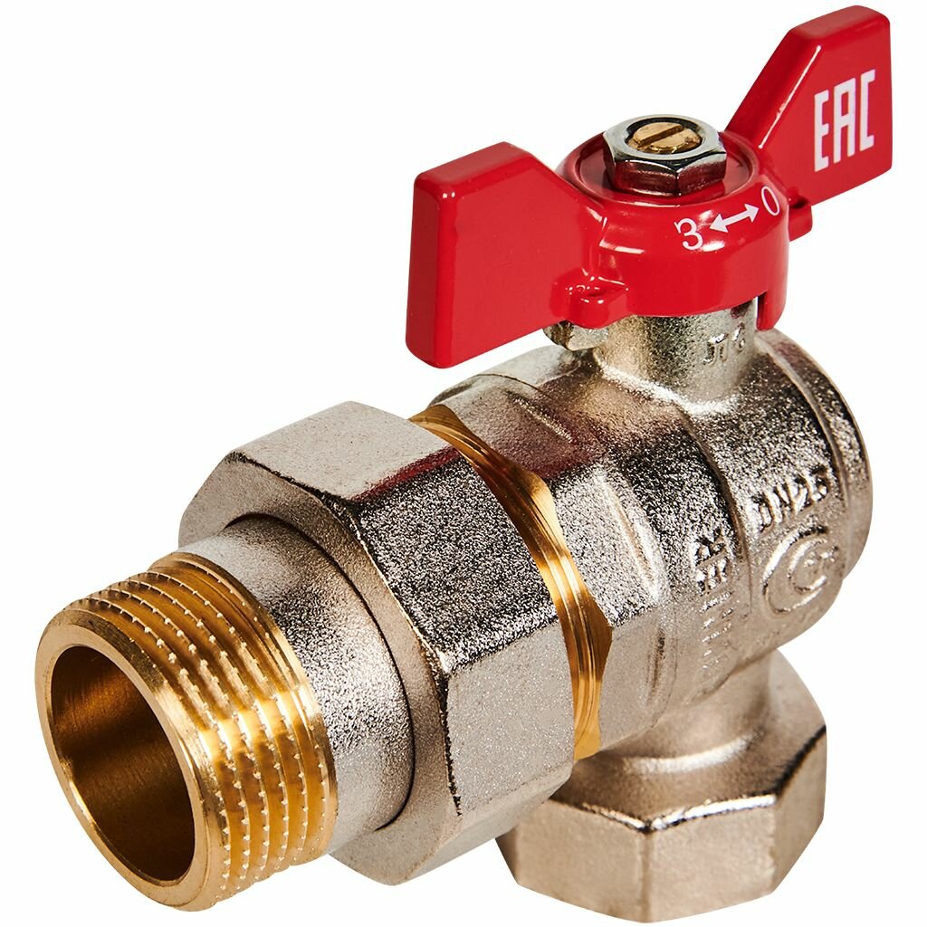 Шаровой кран ROMMER RBV-0006-2610225 угловой с американкой 1" ВН/НР ручка бабочка