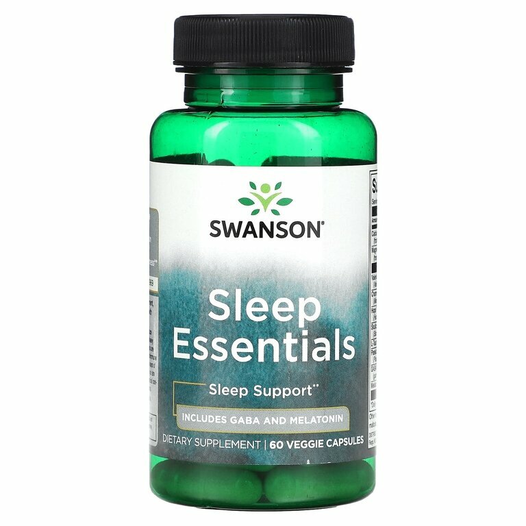 Мелатонин и гамк для сна, Swanson Sleep Essentials, Натуральное средство от бессонницы, 60 растительных капсул