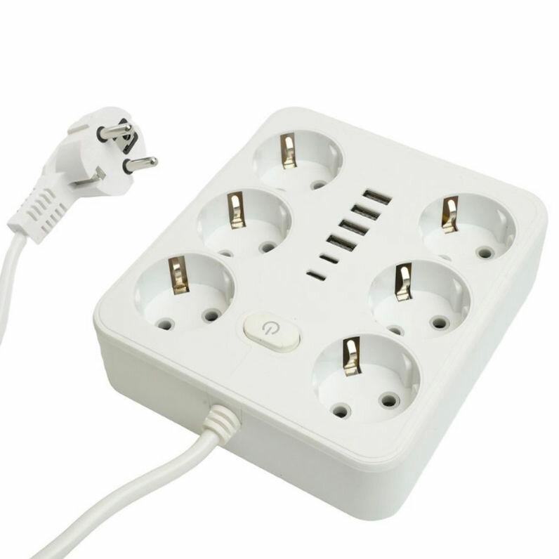 Stekker Удлинитель бытовой серия Home 2500BT 3м, 6 розеток, 4 USB/2 TYPE-C HM09-66-02