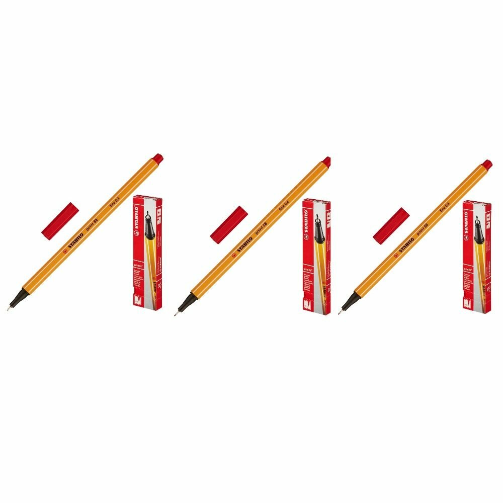 Stabilo Ручка капилярная линер Point, 0,4 мм, красный, 3 шт