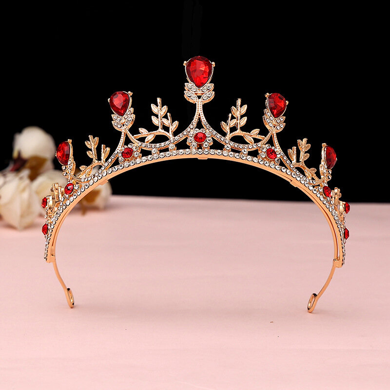 Свадебная корона KC gold, алый, ретро, кристалл, принцесса, для волос, торговля