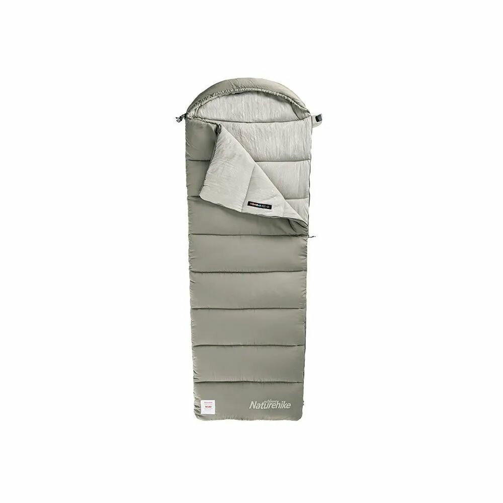 Ультралёгкий спальный мешок Naturehike CNK2350WS023 M400 хлопковый с капюшоном весна осень зеленый, молния справа
