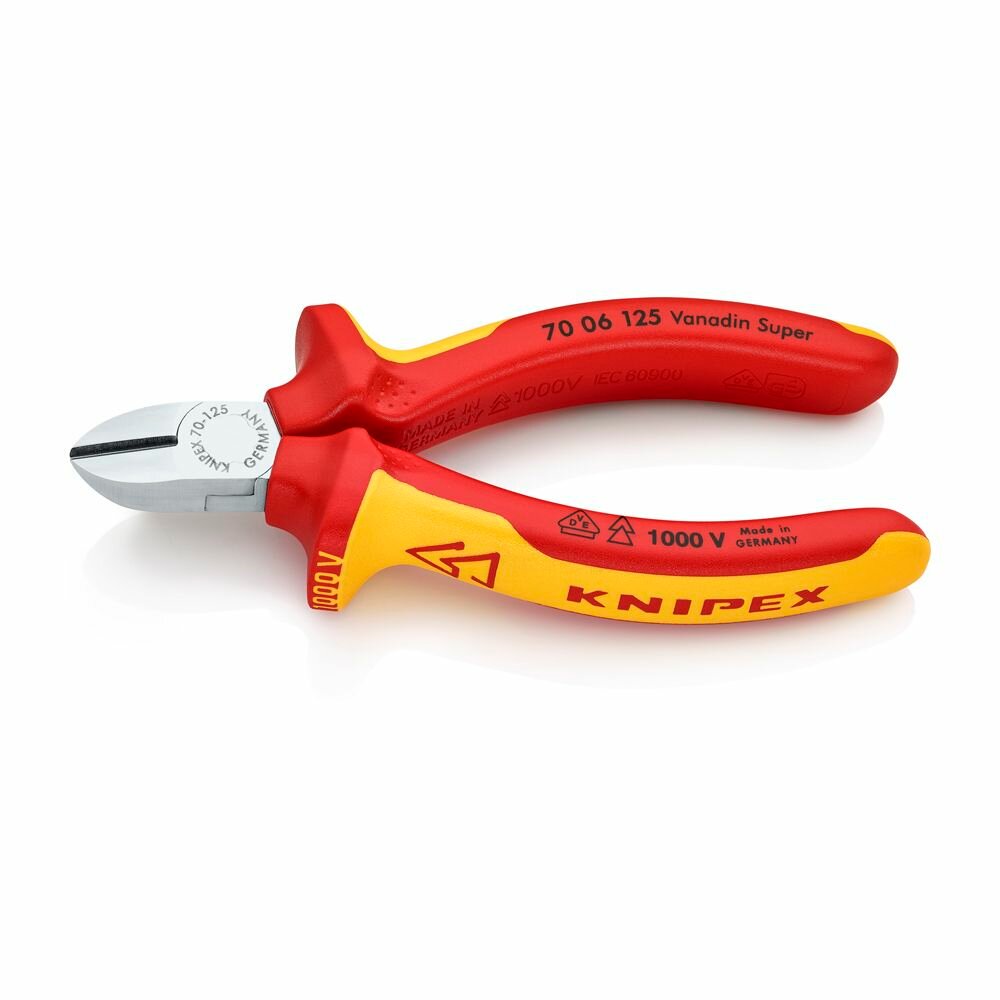 Бокорезы для проволоки KNIPEX, хром, 125 мм, 2-комп диэлектрические ручки KN-7006125