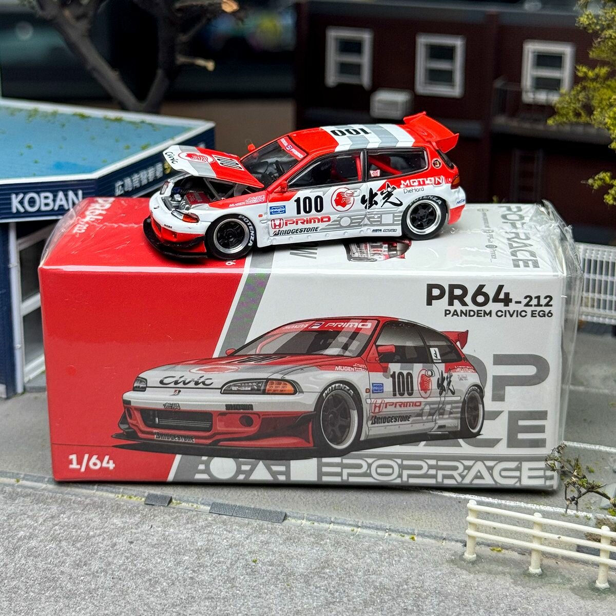 POPRACE 1:64 HONDA PANDEM CIVIC EG6 Смола модель автомобиля