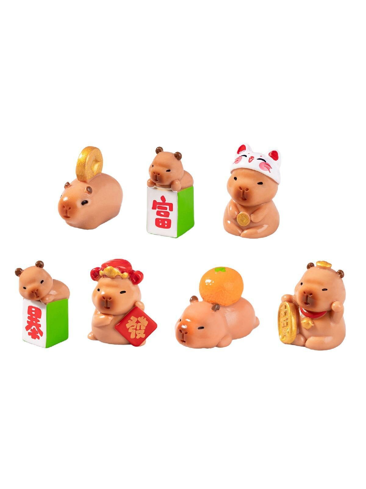 Миниатюрные фигурки капибары, 7 штук фигурок Счастливой судьбы из смолы, украшения для домашнего офиса, настольных полок.