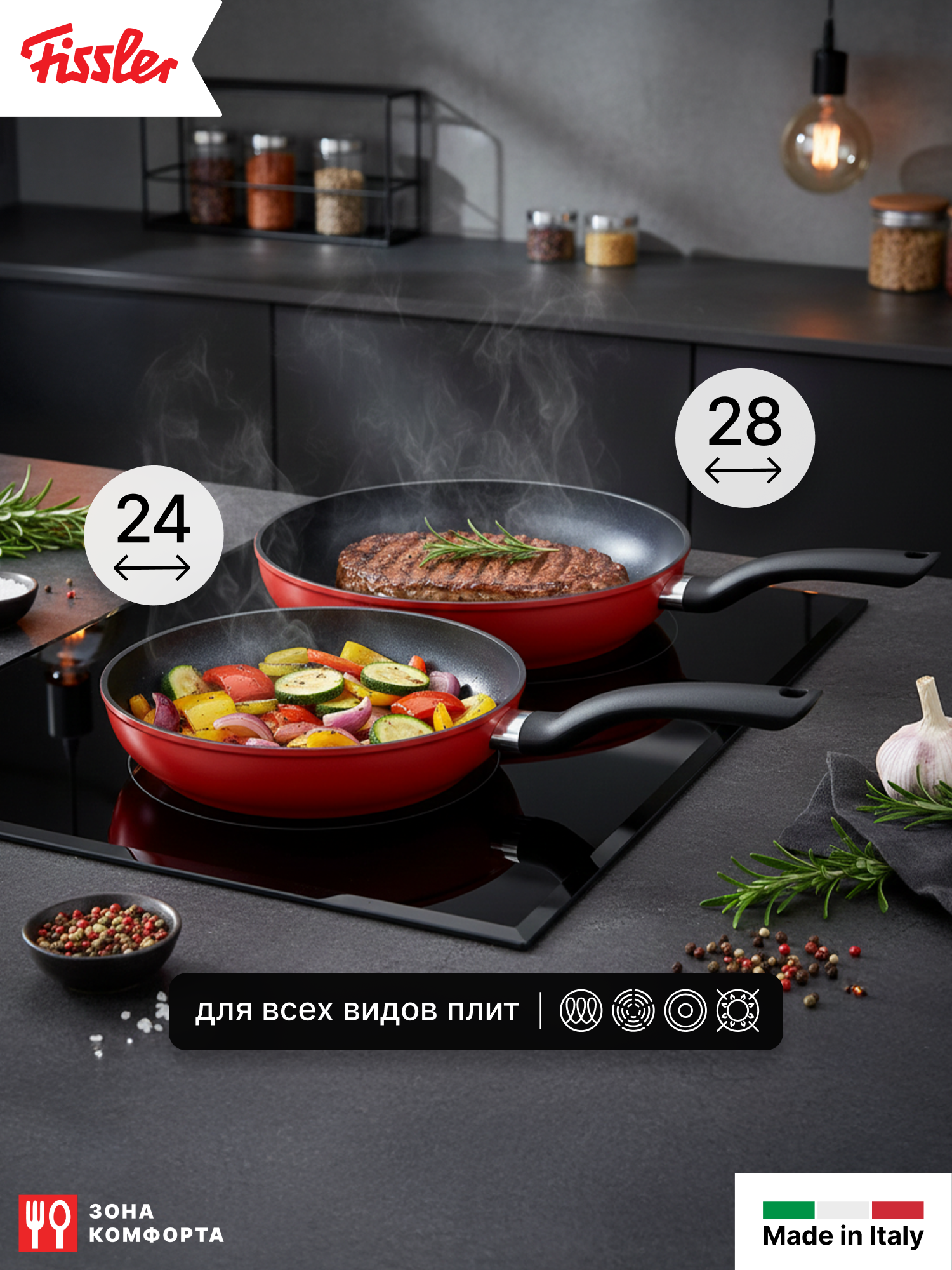 Сковорода Fissler Cenit Red, набор 24/28 см алюминий, Италия