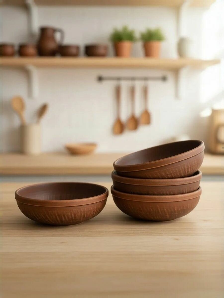 Тарелка для первых блюд 600 мл красная глина, набор 4штуки