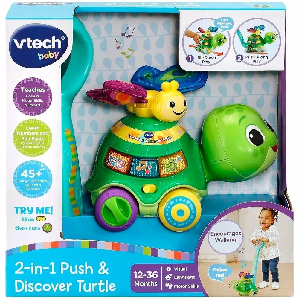 VTECH Интерактивная каталка Черепаха - толкай и изучай (свет, звук)