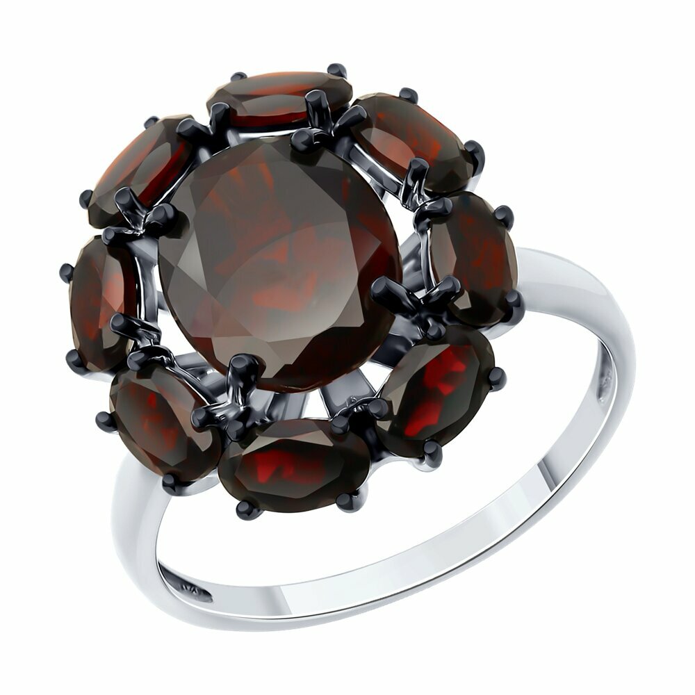 Кольцо, серебро, 925 проба, родирование, гранат