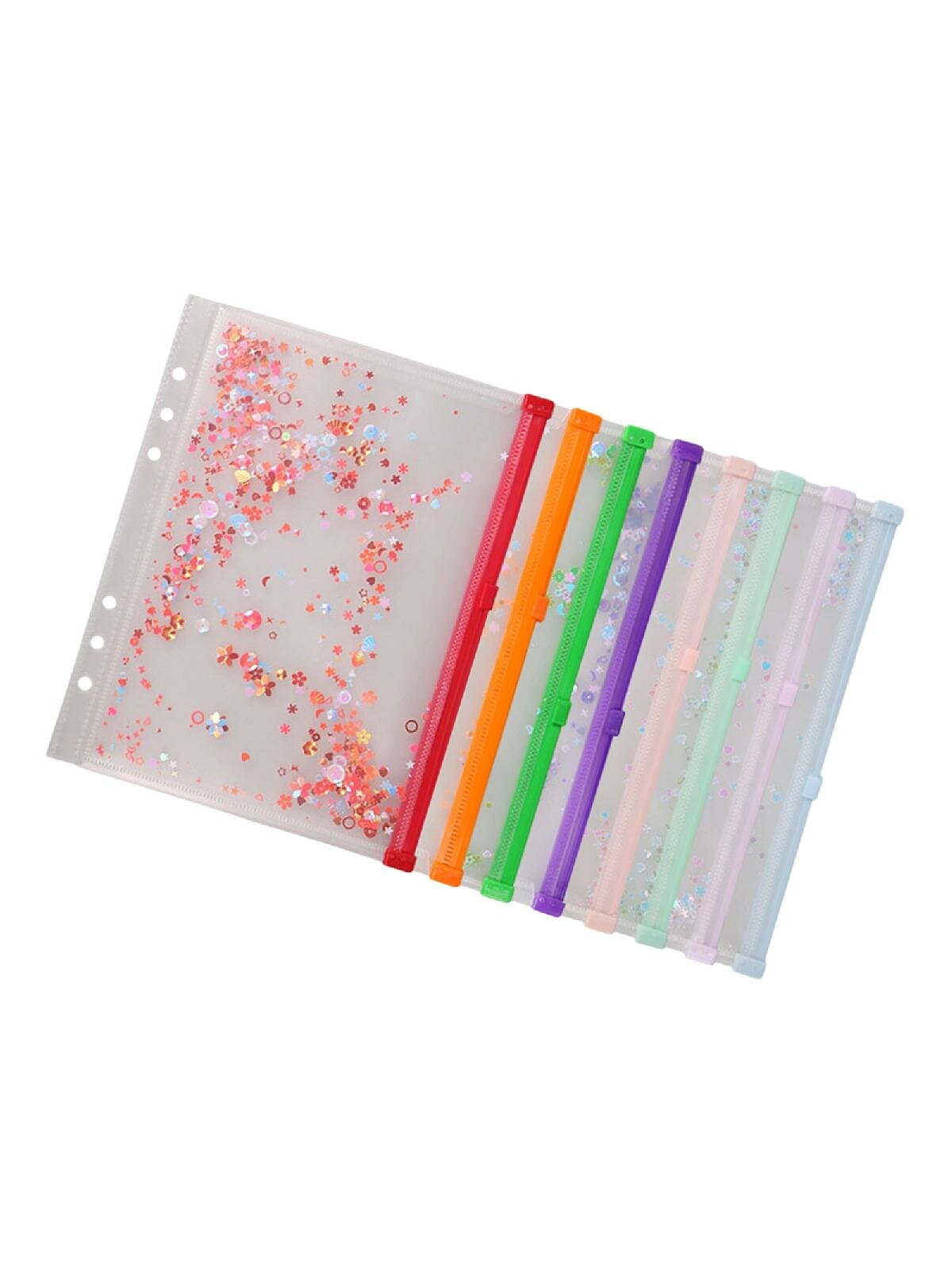 8шт Блестящий прозрачный конверт для файлов с отверстиями Сумка-органайзер для документов на молнии