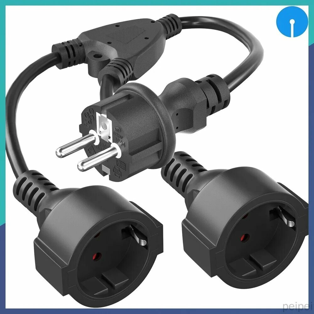 HITRENDS Удлинитель-разветвитель EU 1 2, 250V/16A/4000W, огнеупорный+влагостойкий+пылезащитный , безопасное подключение для нескольких устройств