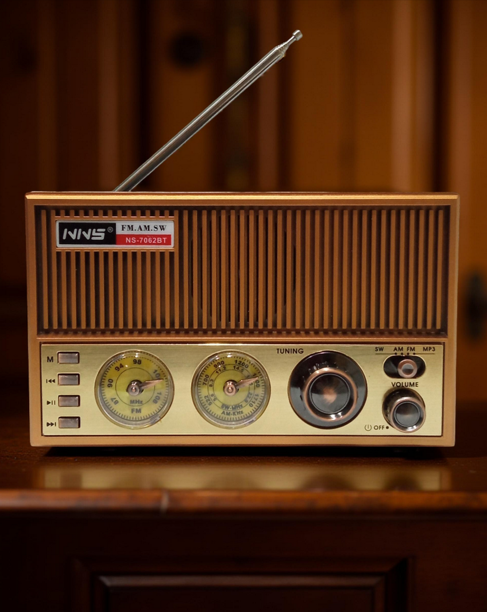 Радиоприемник в стиле ретро+MP3 плеер, BT TWS NNS NS-7062BT (светло-коричневый)