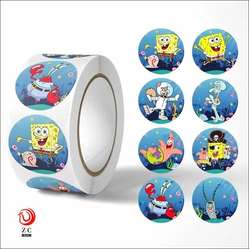 Наклейки в рулоне Губка Боб / Стикеры 500 штук
