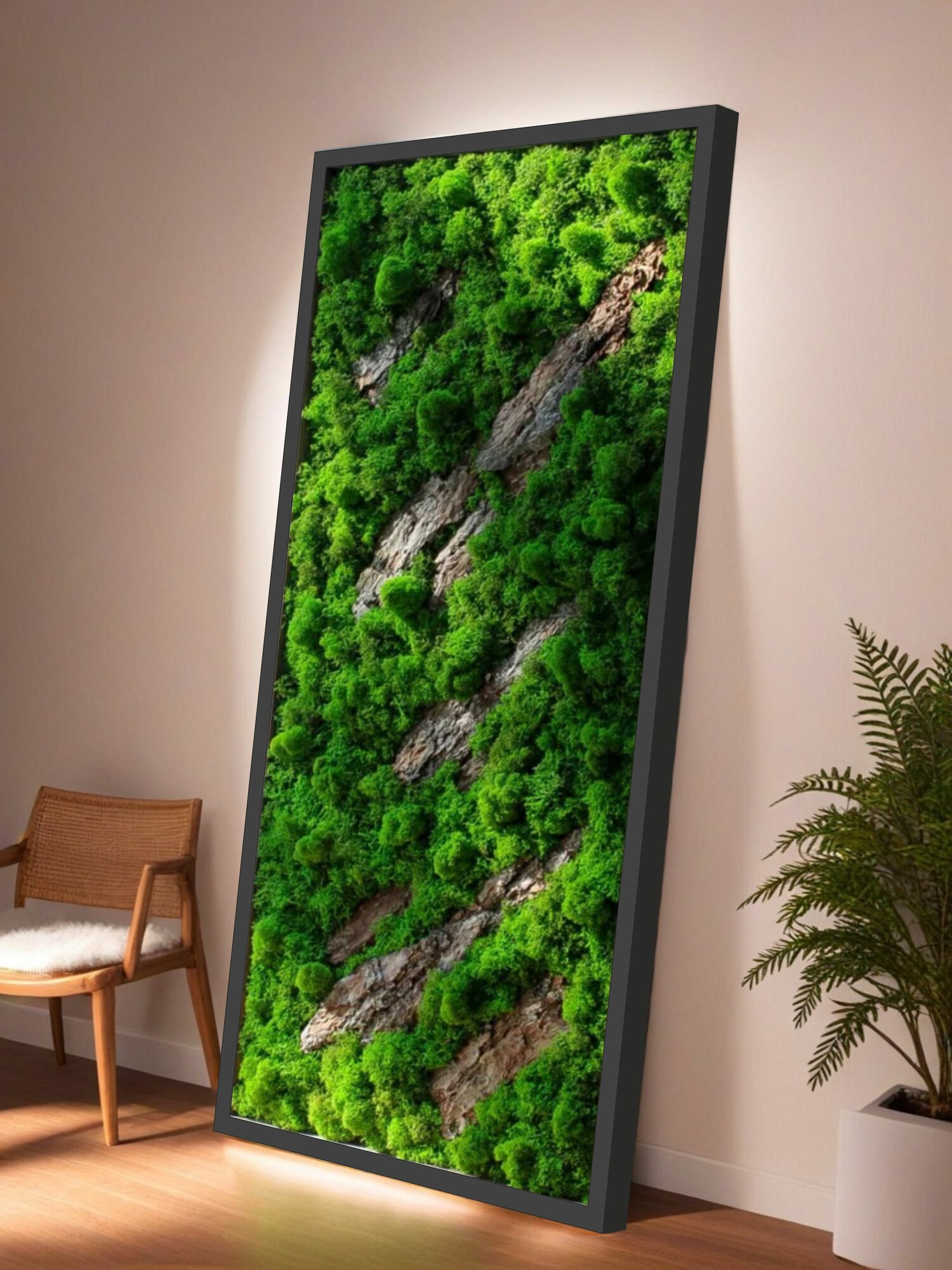 Панно из стабилизированного мха 100*50 см, большая настенная картина для интерьера, для дома и комнаты