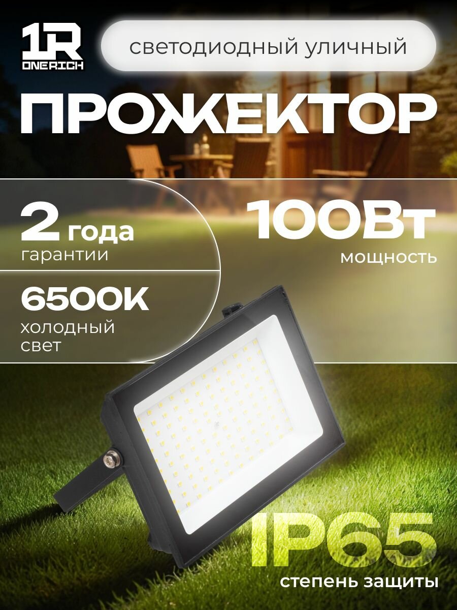 Прожектор светодиодный уличный влагозащищенный от сети, 100Вт 6500К, IP65