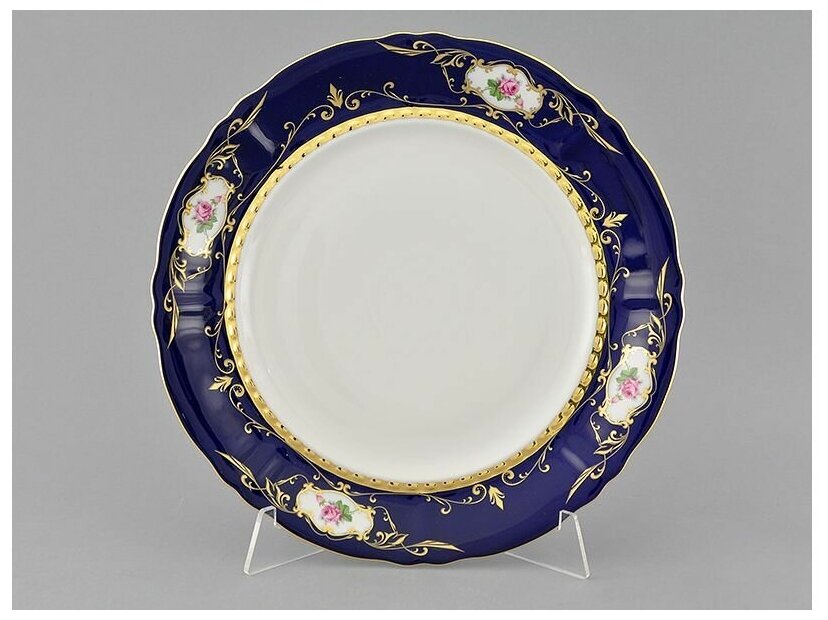 Блюдо круглое 32 см. Соната "Розовая роза, кобальт".