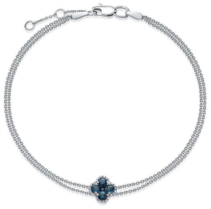 Браслет-цепочка, белое золото, 585 проба, родирование, сапфир