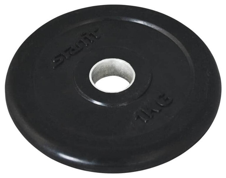 Диск обрезиненный Starfit BB-202 1 кг, d26 мм, стальная втулка, черный