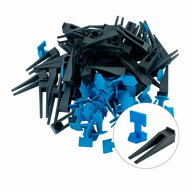 Комплект для выравнивания плитки СВП Biber 55640 зажим (флажок) и клин 2 мм (по 50 шт.)