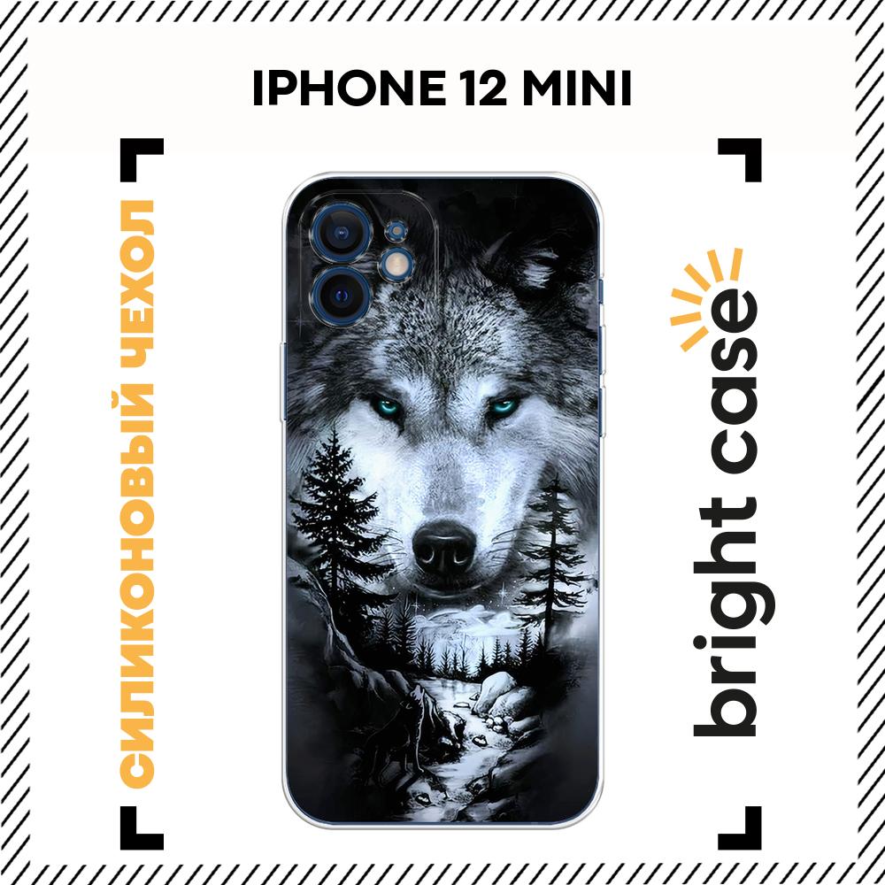 Чехол на Apple iPhone 12 Mini / Айфон 12 mini с принтом Волк в зимнем лесу