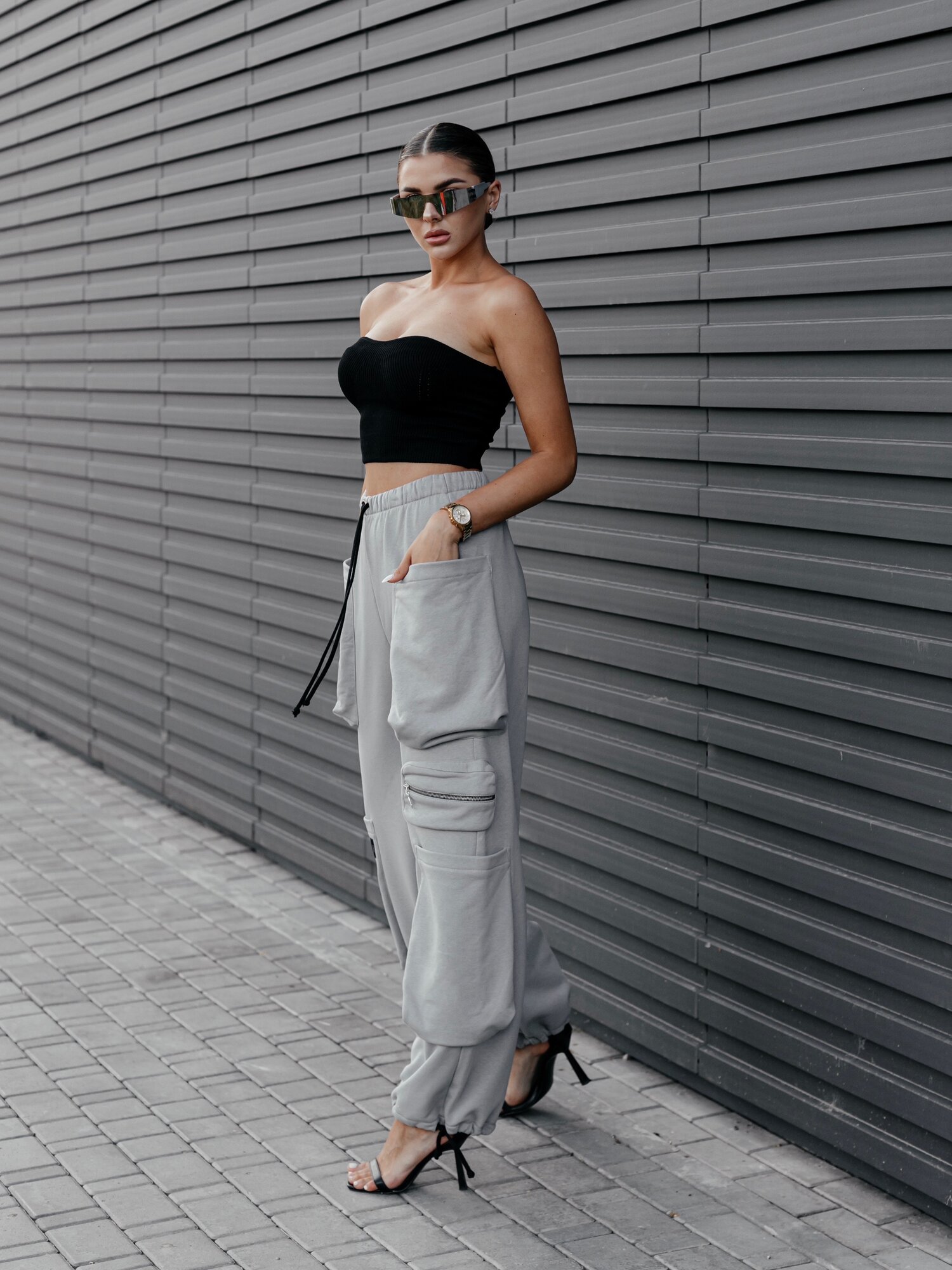 Брюки карго с карманами/топ-лиф