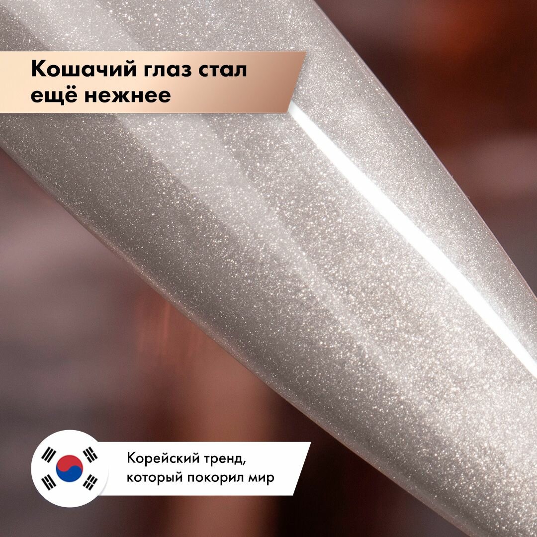 Гель-лак кошачий взгляд, корейская кошка, Серебряный ParisNail 10 мл