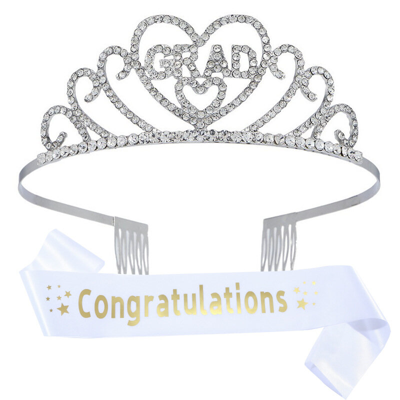 Корона на выпускной, с ремнями, блестящая, серебристая