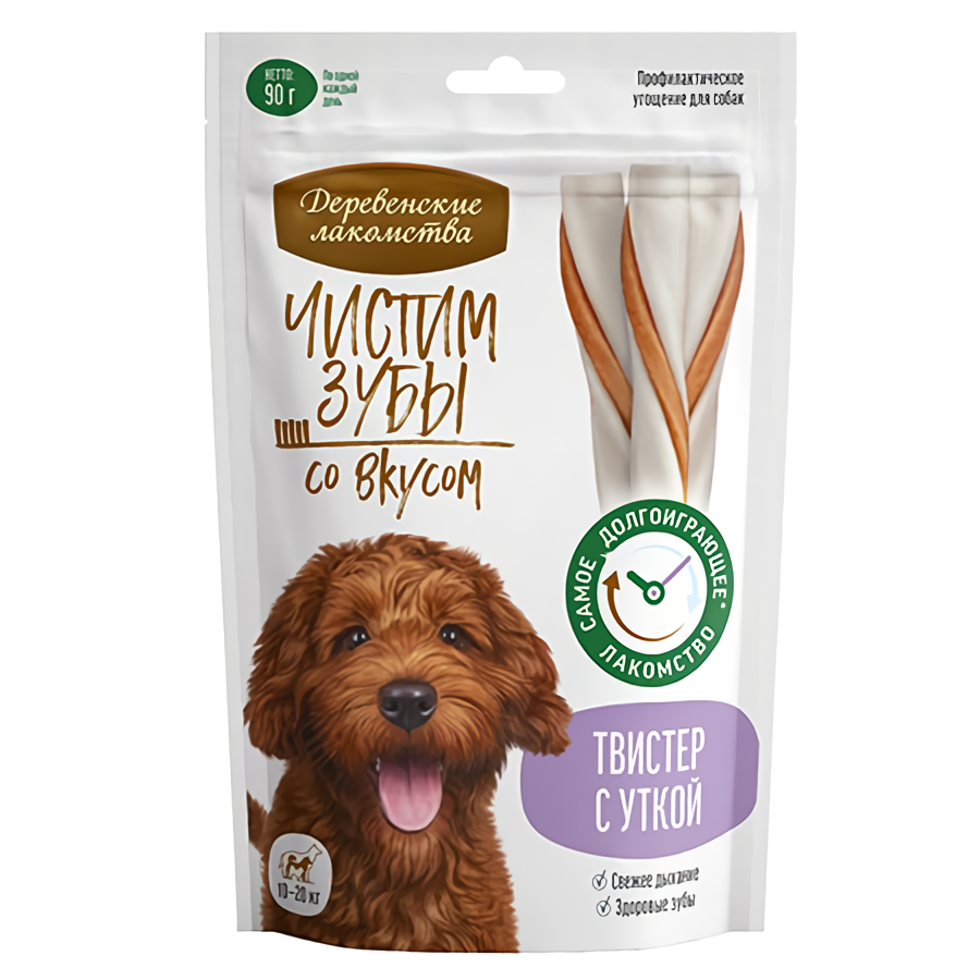 Лакомство Деревенские Лакомства Чистим зубы твистер уход за полостью рта с уткой для собак 10-20 кг (90 г)