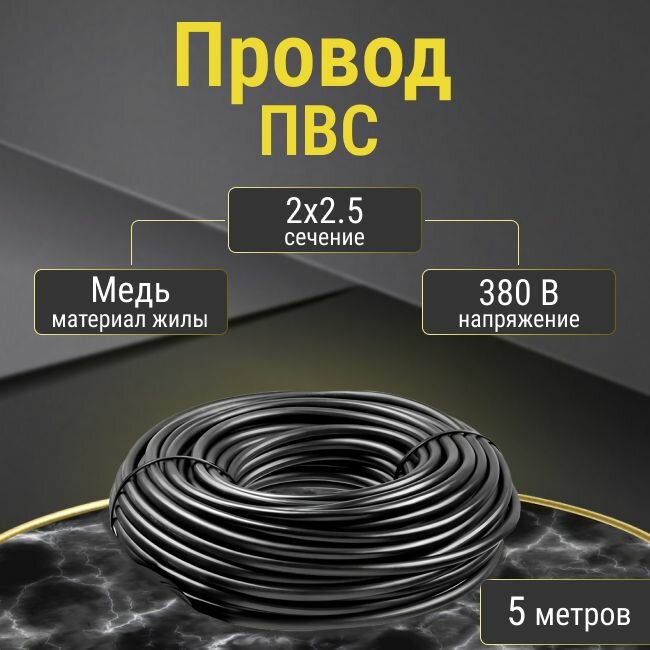 Провод/кабель гибкий электрический ПВС Premium Черный 2х2,5 ГОСТ - 5 м