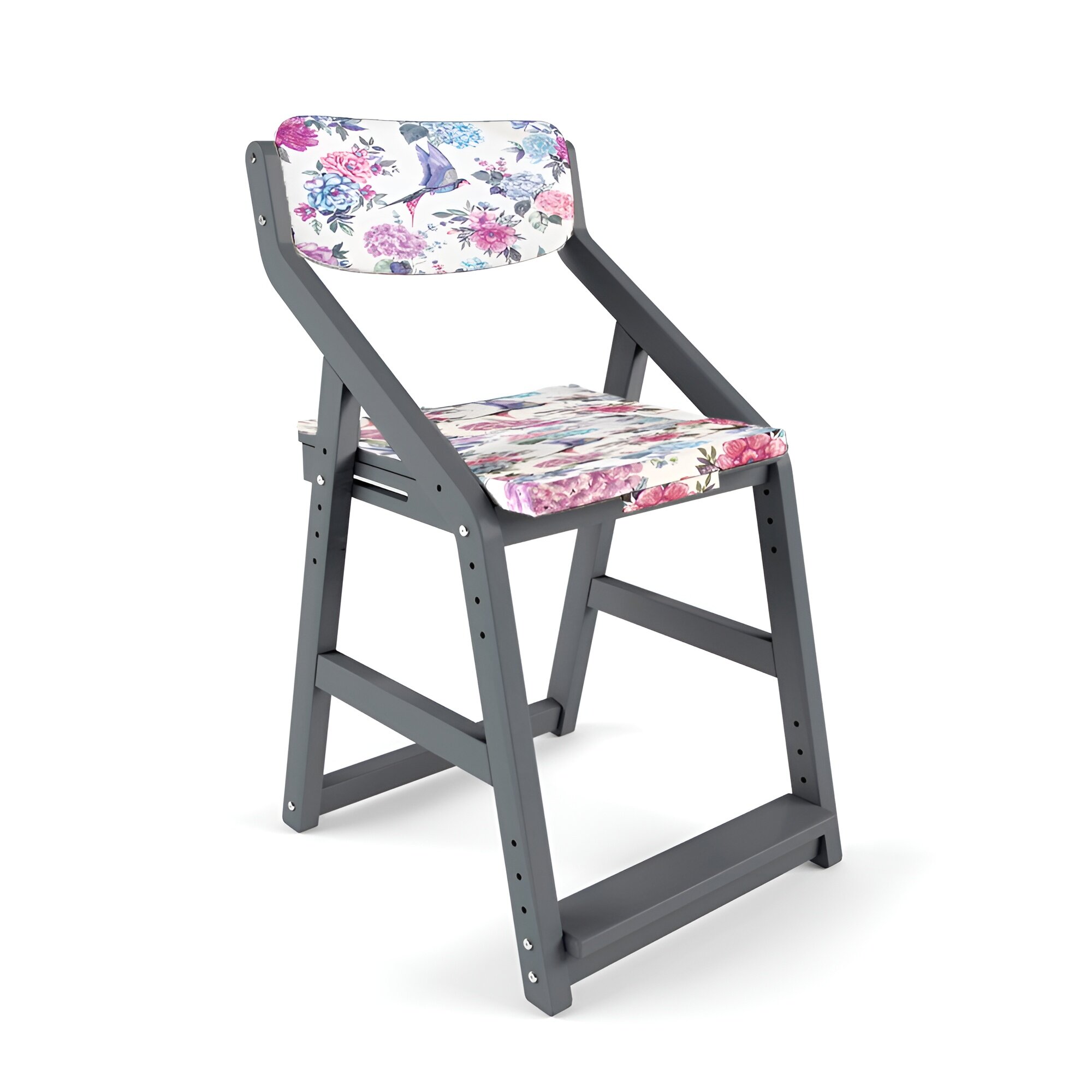 Стул растущий для школьника Робин Wood (Вуд) с чехлом, цвет Серый/Колибри