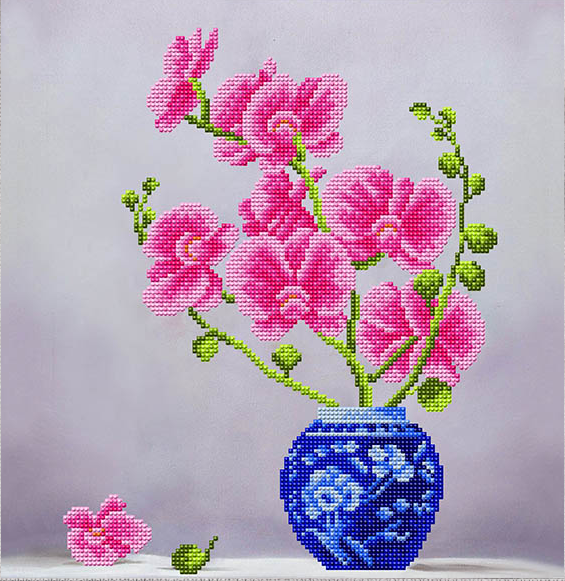 Ткань с рисунком для вышивания бисером Благовест К-3106 Нежные орхидеи, 30 х 40 см (Бисер в комплект не входит.)