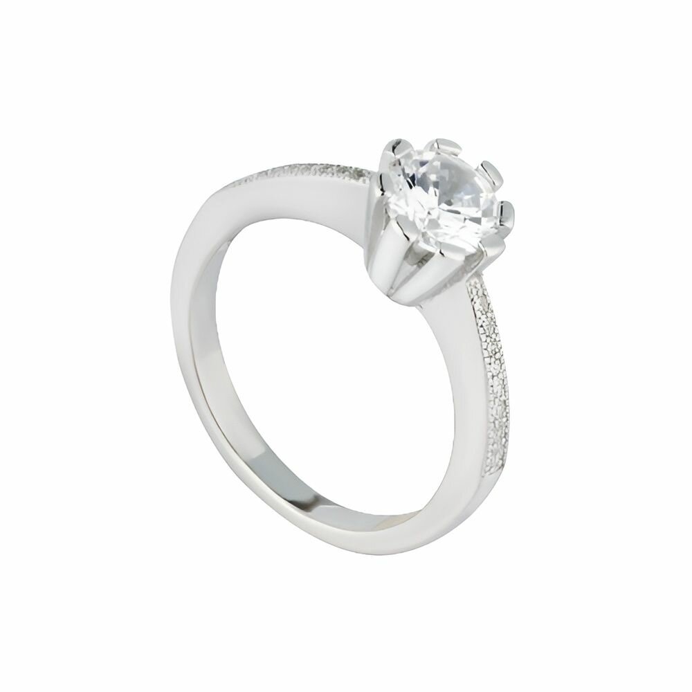 Кольцо тонкое, серебро, 925 проба, родирование, фианит