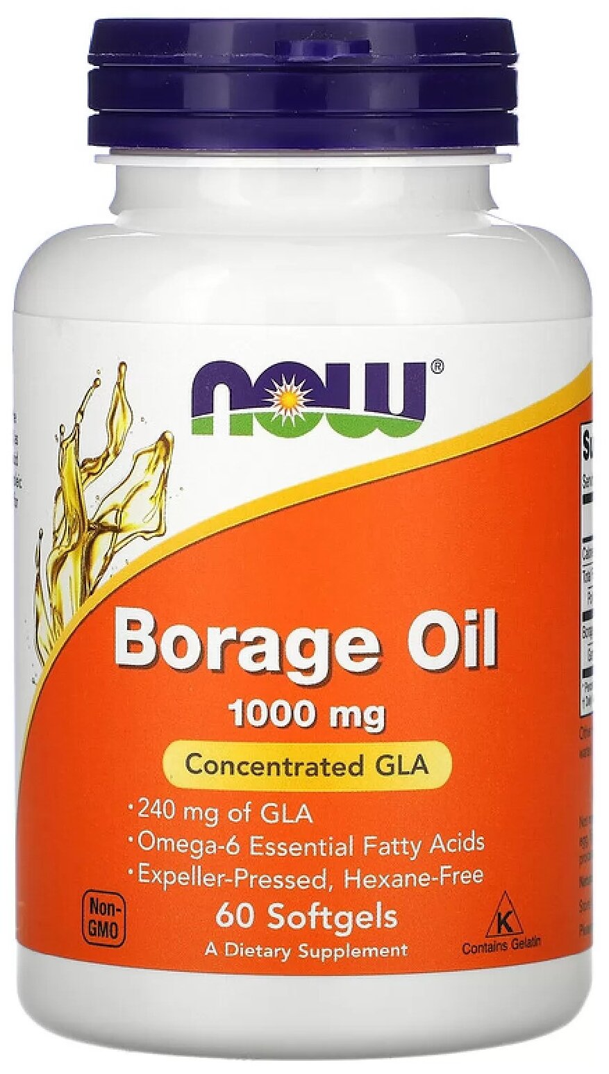 Borage oil Масло Бурачника, Гамма-Линолевая Кислота 1000 мг, 180 г, 60 шт.