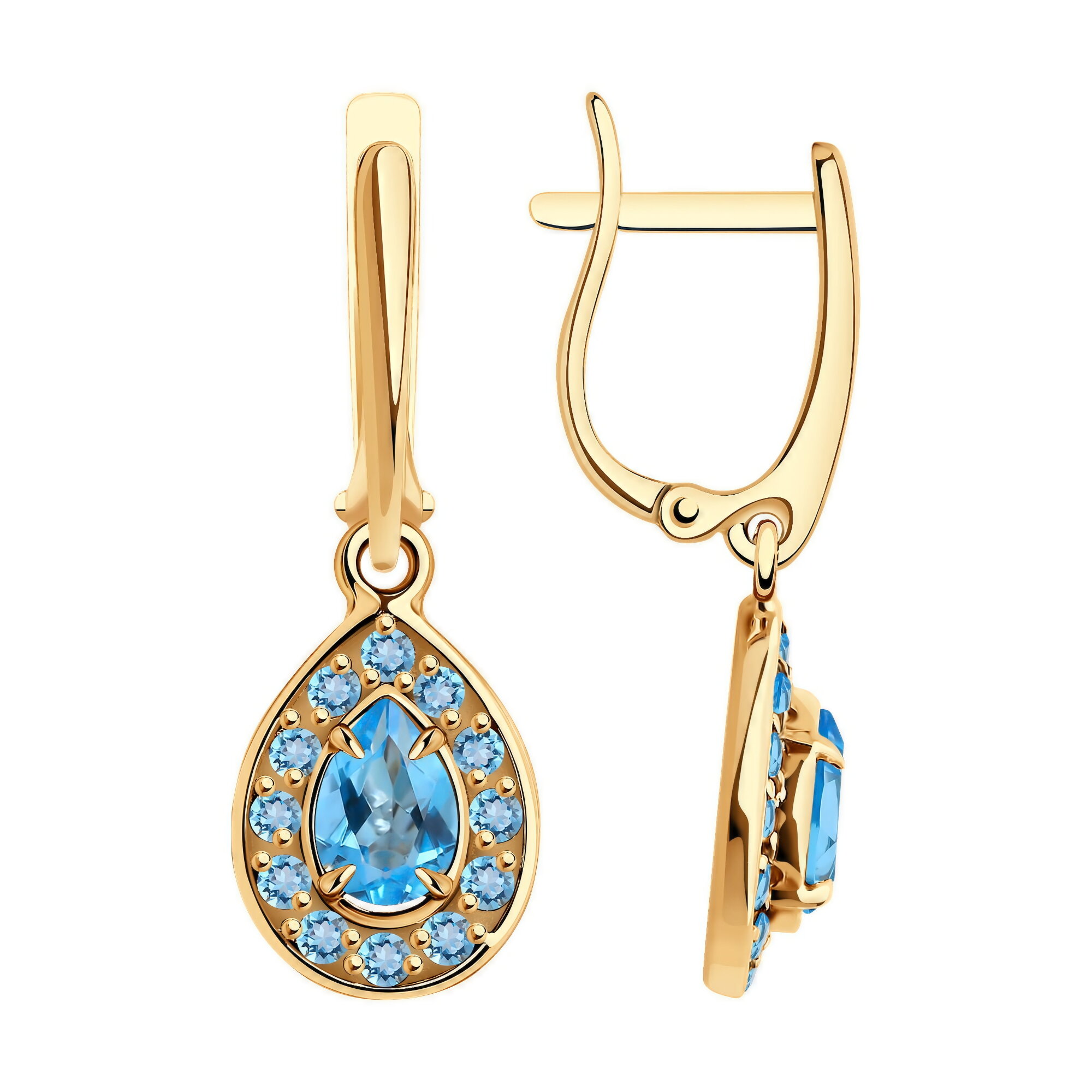 Серьги, красное золото, 585 проба, топаз