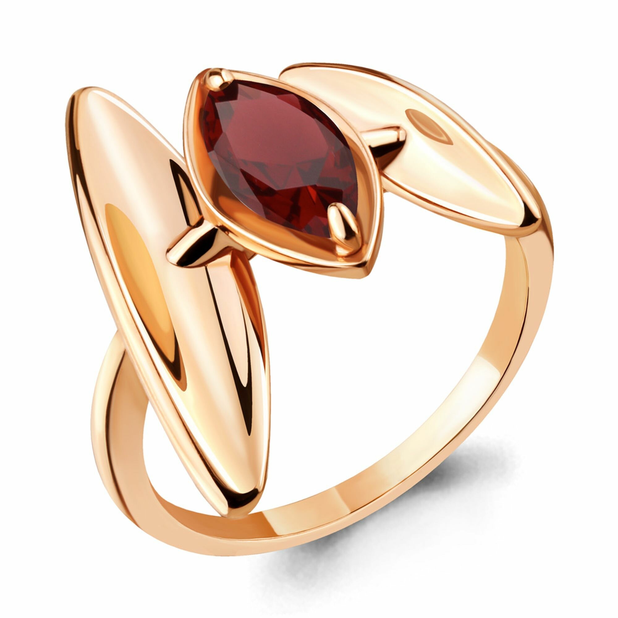 Кольцо, серебро, 925 проба, золочение, гранат