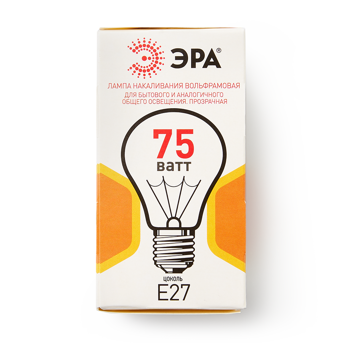 Лампа накаливания ЭРА A50, E27, 75 Вт, форма груша, теплый белый свет