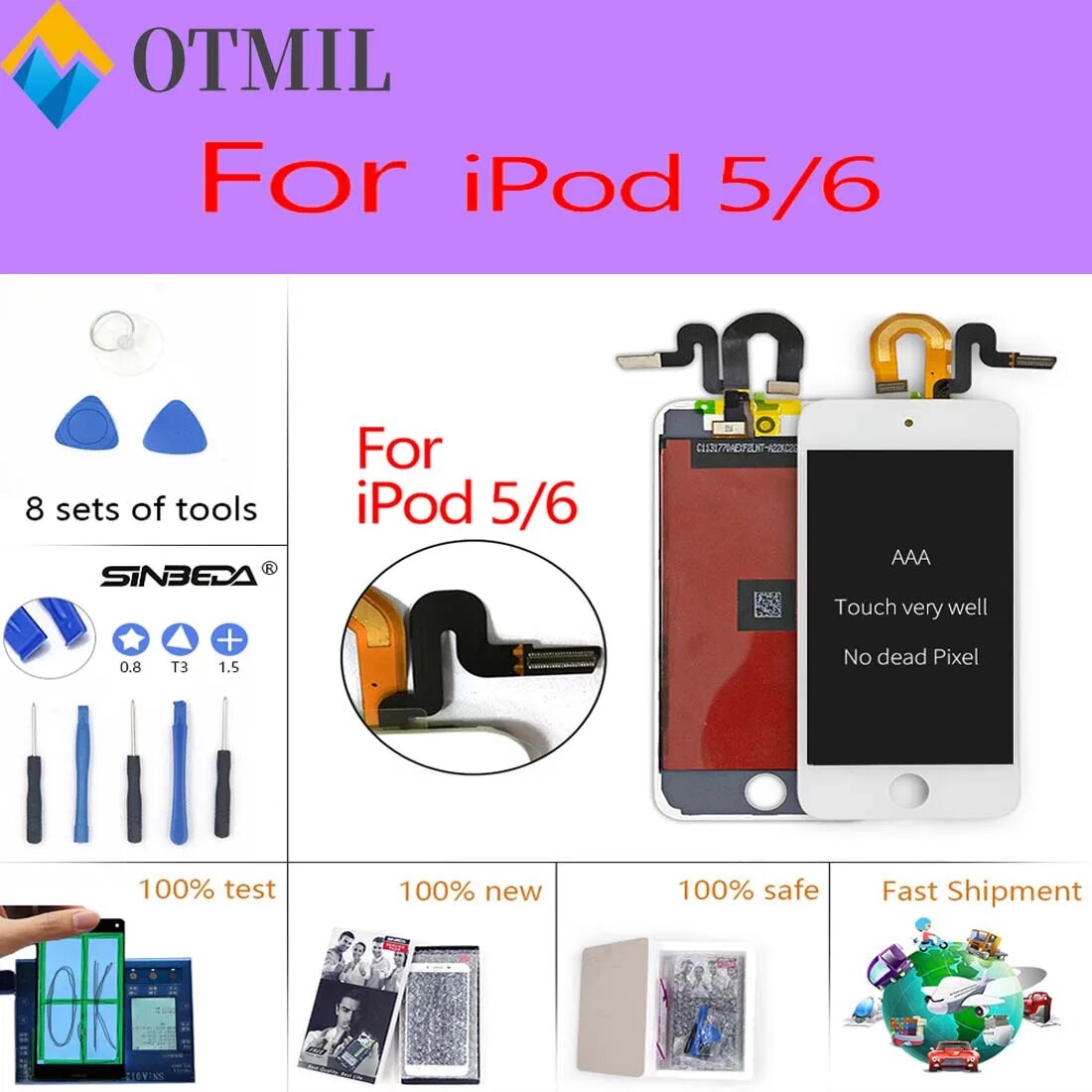 Sinbeda AAA + ЖК-дисплей для iPod Touch 4 5 6, ЖК-дисплей с дигитайзером For touch 6 White