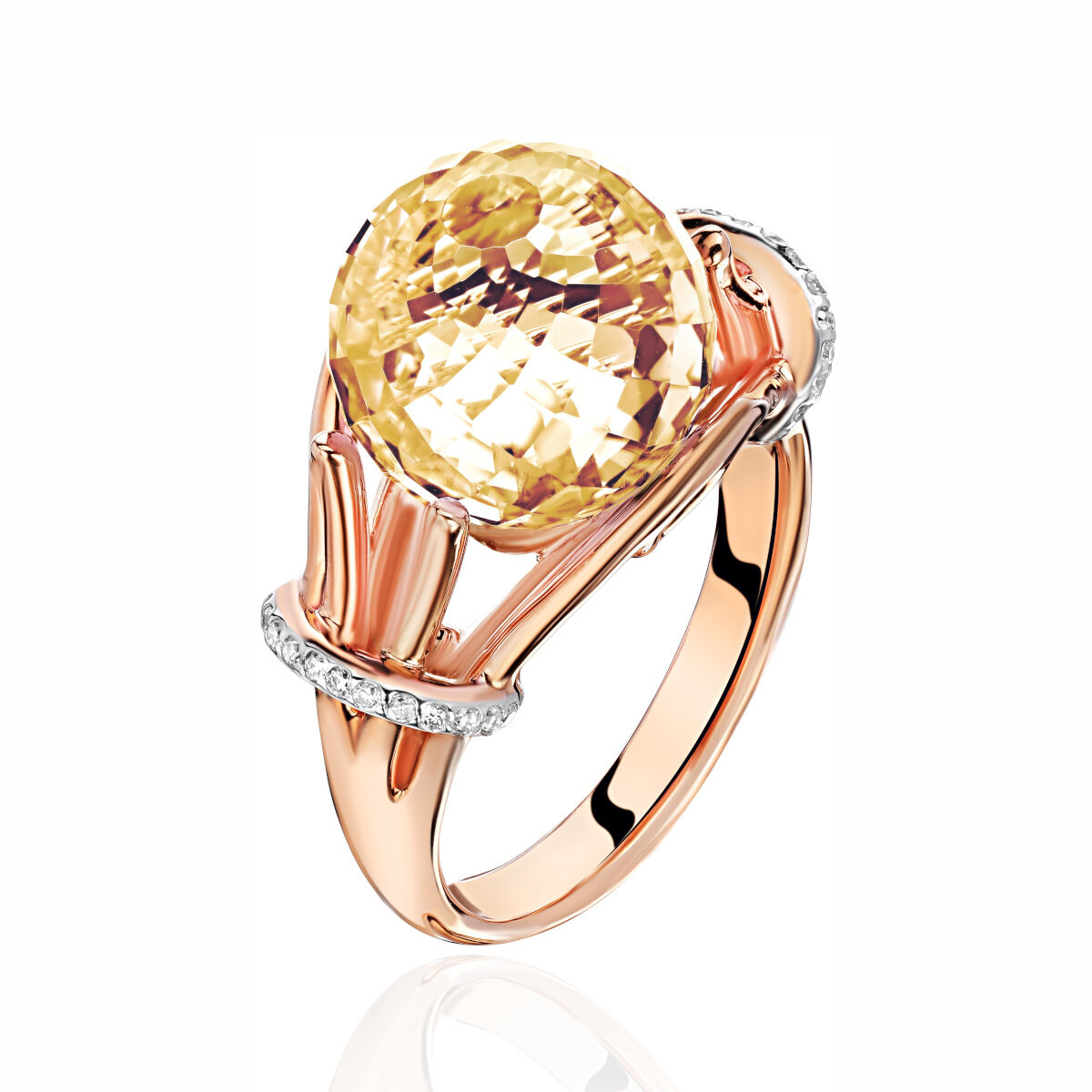 Кольцо, красное золото, 585 проба, цитрин, бриллиант