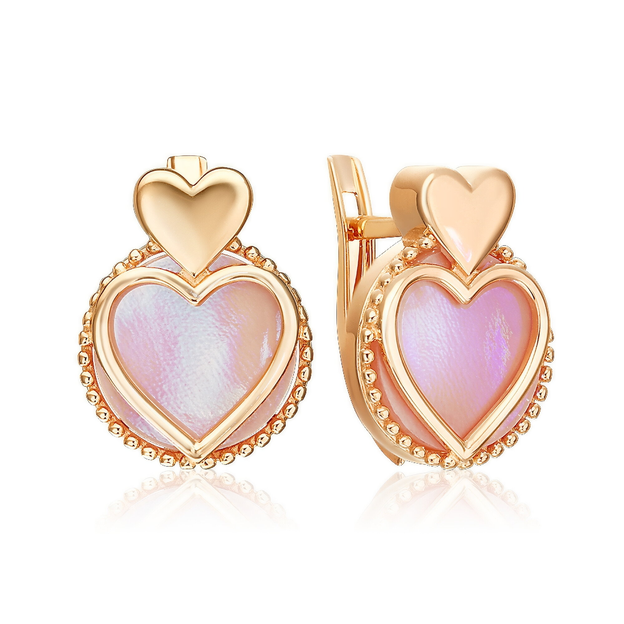 Серьги, красное золото, 585 проба, перламутр