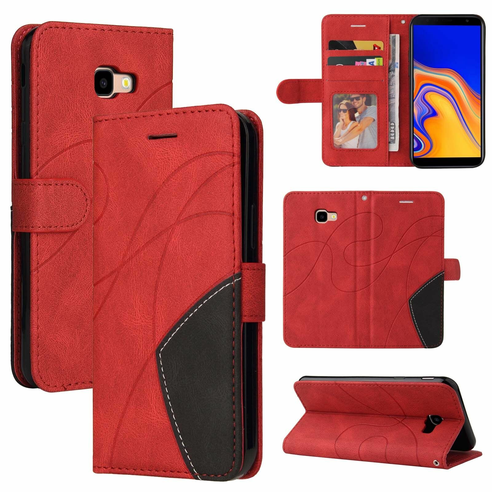 YIKATU Чехол Книжка Для Samsung Galaxy J4 Plus / J4 Core / J415 (Самсунг j4, Самсунг галакси j4 плюс, джи 4 плюс) Магнитной Застежкой Хлятиком И Отделением Под Карты Кожаный